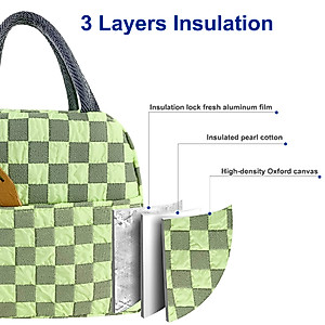 Mziart Cute Lunch Bag for Women Men, Aesthetic Lunch Bag Reusable Insulated Lunch Tote Bag Kawaii Lunch Box Container Waterproof Lunch Cooler Bag for Work Office Travel Picnic (Green)