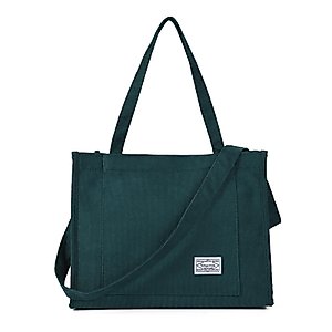Vintage Casual Corduroy Tote Bags Crossbody Bag Purse for Women Travel Shoulder Bags Handbags Eco Bag,Green,Medium
