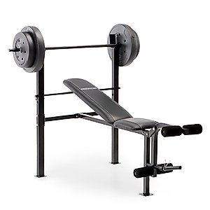 Marcy Competitor Standard Workout Bench with 80 lbs Vinyl-Coated Weight Set Combo CB-20111
