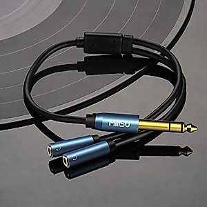 MillSO 6.35mm 1/4 Male to Dual 3.5mm 1/8 Female Headphone Adapter, TRS Stereo Sapphire Blue & Gold-Plated Audio Splitter for Amplifiers, Guitar Amp, Keyboard Piano, Home Theater, Mixer - 12 inch