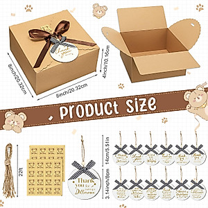 Leyndo 24 Sets Christmas Paper Gift Boxes with Stuffed Bear 8 x 8 x 4 Inch Bulk Large Christmas Gift Box with Lid Ribbon for Wedding Bridal Baby Shower Birthday Party Favor (Wood Round Tags)