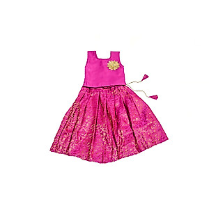 TRADITION INDIA Pink Dupion & Brocade Silk Lehenga Choli Set, Sleeveless Kids Lehenga Choli, Pattu Pavadai, Kids Ethnic Wear 0 to 6 Months