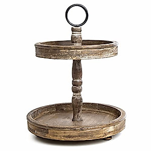 Hallops Wood 2 Tiered Tray | Rustic Farmhouse Decor | Rustic Serving Cake Stand | Galvanized Kitchen Table | Fall Decor | Food and Party Display(Brown)