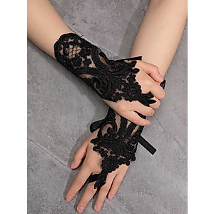 Latious Wedding Bride Lace Gloves Black Fingerless Bridal Gloves Floral Glove Party Prom Glove Accessories for Women and Brides