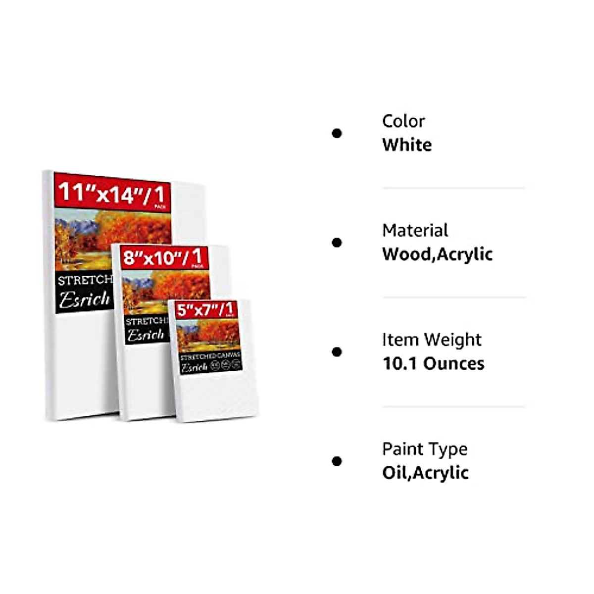 3 Pack Canvases for Painting with Multi Pack 11x14", 5x7", 8x10", Painting Canvas for Oil & Acrylic Paint