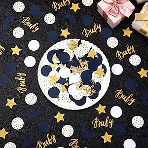 400 Pcs Navy Blue Baby Shower Confetti Moon and Star Baby Shower Decorations Eid Ramadan Mubarak Decoration Gold White Star Moon Confetti Scatter for Gender Reveal Decor