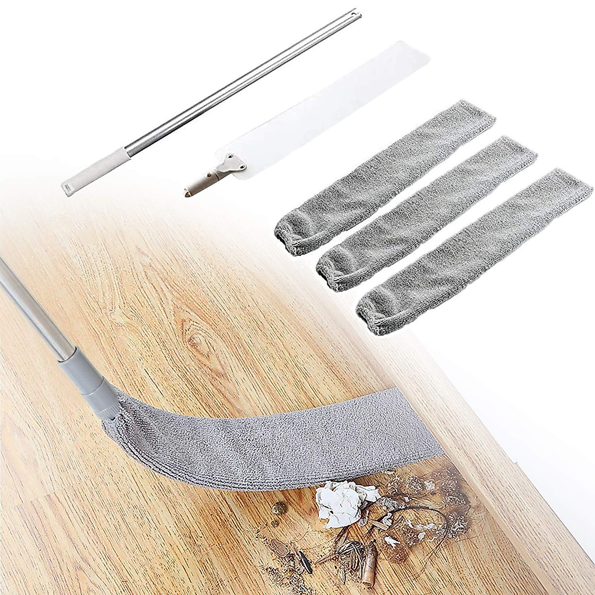 PEACHICHA Retractable Microfiber Dust Brush Gap Mop, Gap Duster Brush, Cleanning Dust Brush, Microfiber Duster Kit for High Ceiling,3 Cleaning Dust Replacement Head and 1 Extension Pole