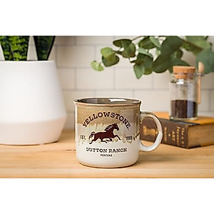 Silver Buffalo Yellowstone Dutton Ranch Silo Reactive Glaze Ceramic Camper Mug, 20 Ounces