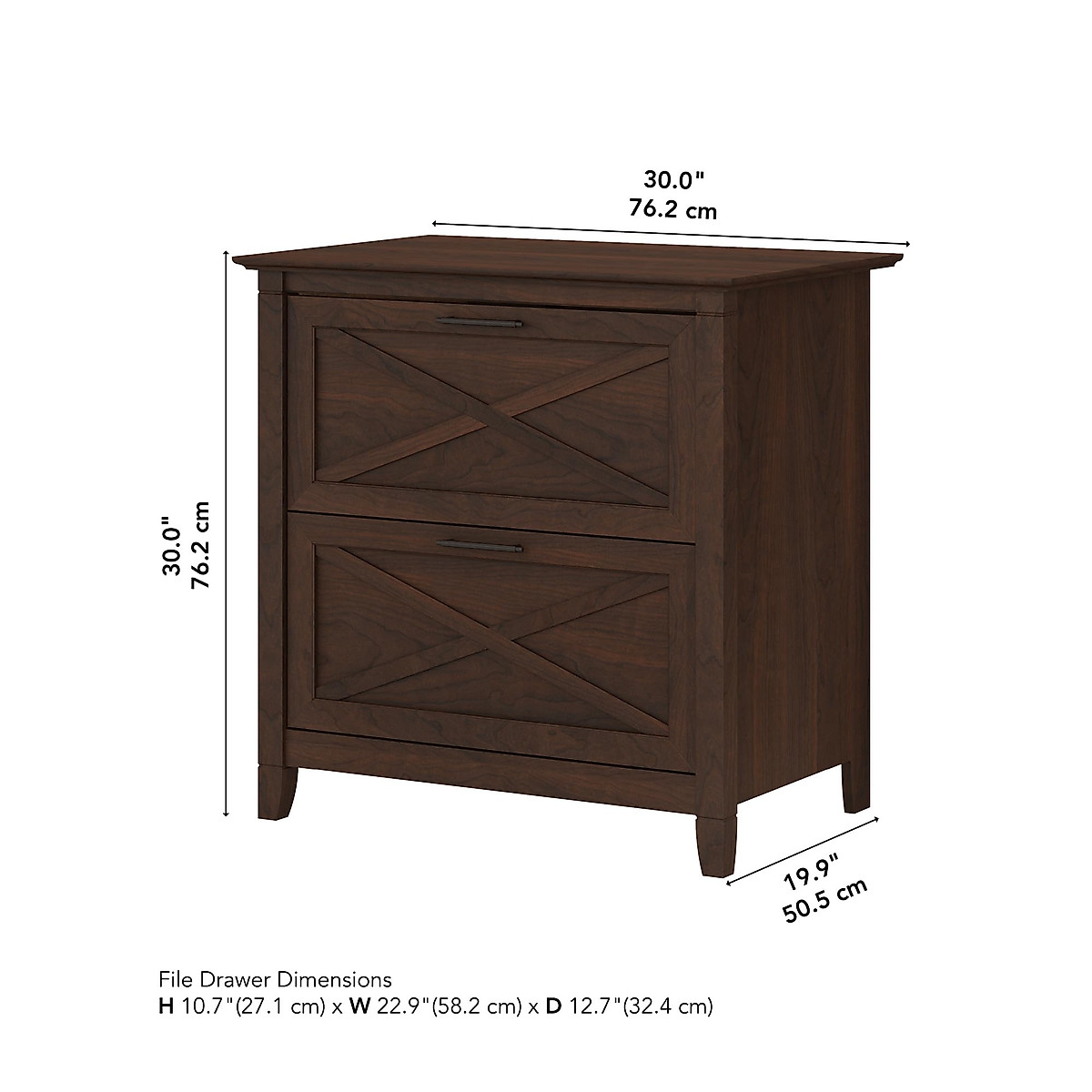 Bush Furniture Key West 2 Drawer Lateral File Cabinet in Bing Cherry