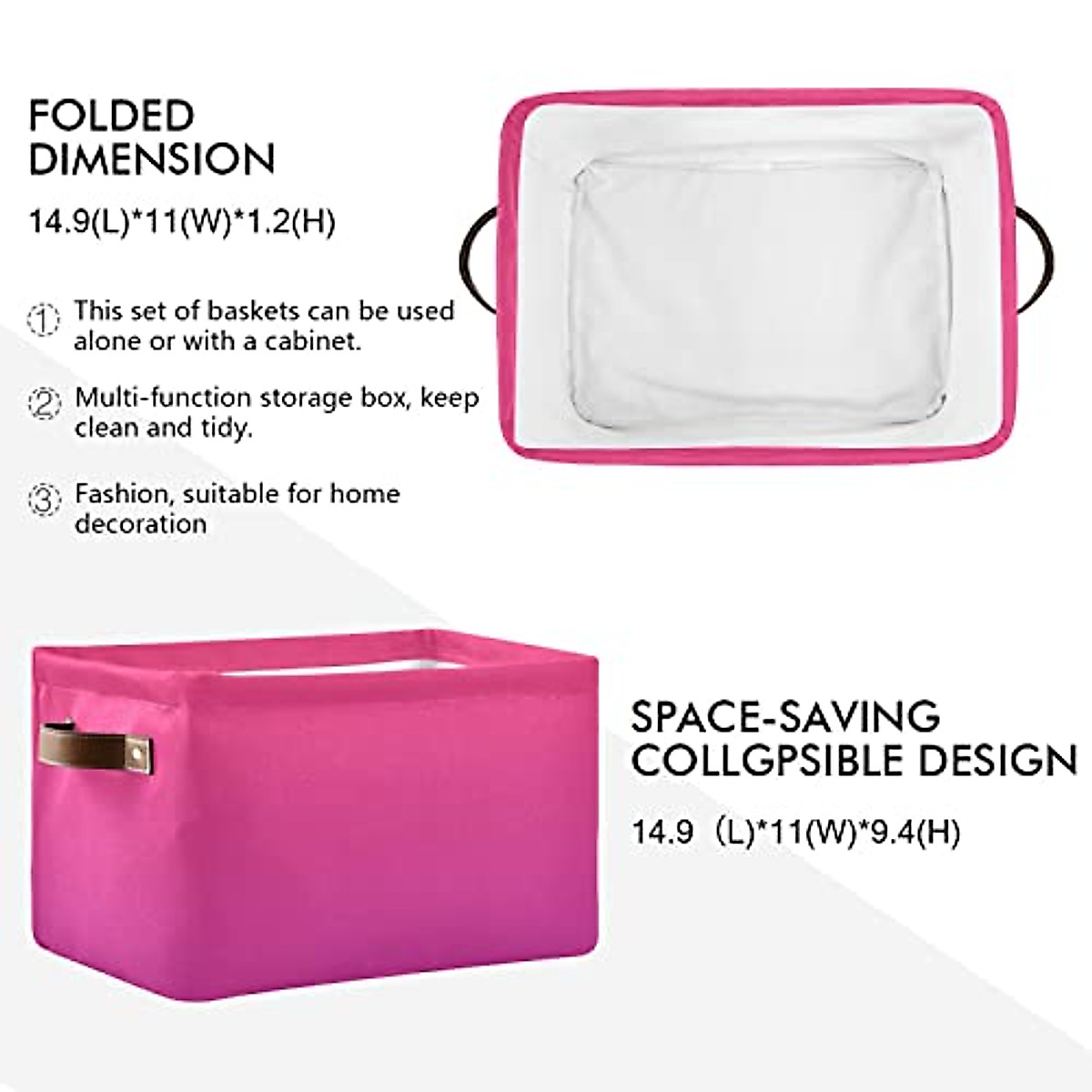 xigua Storage Basket Plain Pink Solid Color Storage Bin with Handle, Large Storage Cube Collapsible for Shelves Closet Bedroom Living Room 1PC