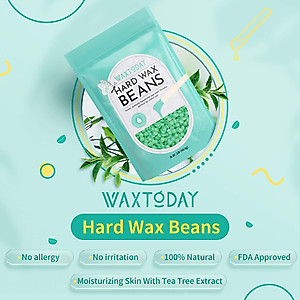 Hard Wax Beads - WAXTODAY Hair Removal Hard Wax Beans for Sensitive Skin with Tea Tree Formula(15.8 oz) - Brazilian Waxing for Full Body, Face, Legs, Eyebrows. Perfect Refill for Any Wax Warmer