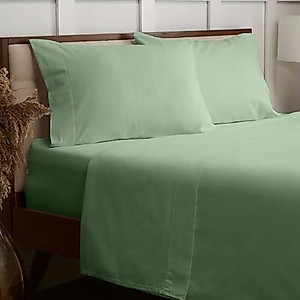 Mellanni Cotton Flannel Bed Sheets Full Size - Brushed for Extra Softness & Comfort - Sage Green Sheets Full Size - Eco Packaging - Fitted Sheet, Flat Sheet & 2 Pillowcases (Full, Sage)