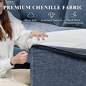 MELLCOM 115.4" Cloud Couch Sectional 4-Seat U Shaped Couch w/Chaise & Ottoman, Comfy Memory Foam Sectional Sofa in Washable Chenille Fabric, Modern Living Room Modular Sofa, Blue