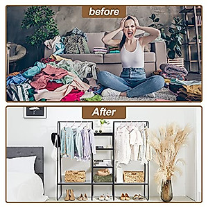 HABUTWAY Clothing Garment Rack with 6 Wooden Storage Shelves Dress Racks for Hanging Garment Max Load 650LBS Capacity Metal Frame (BLACK)