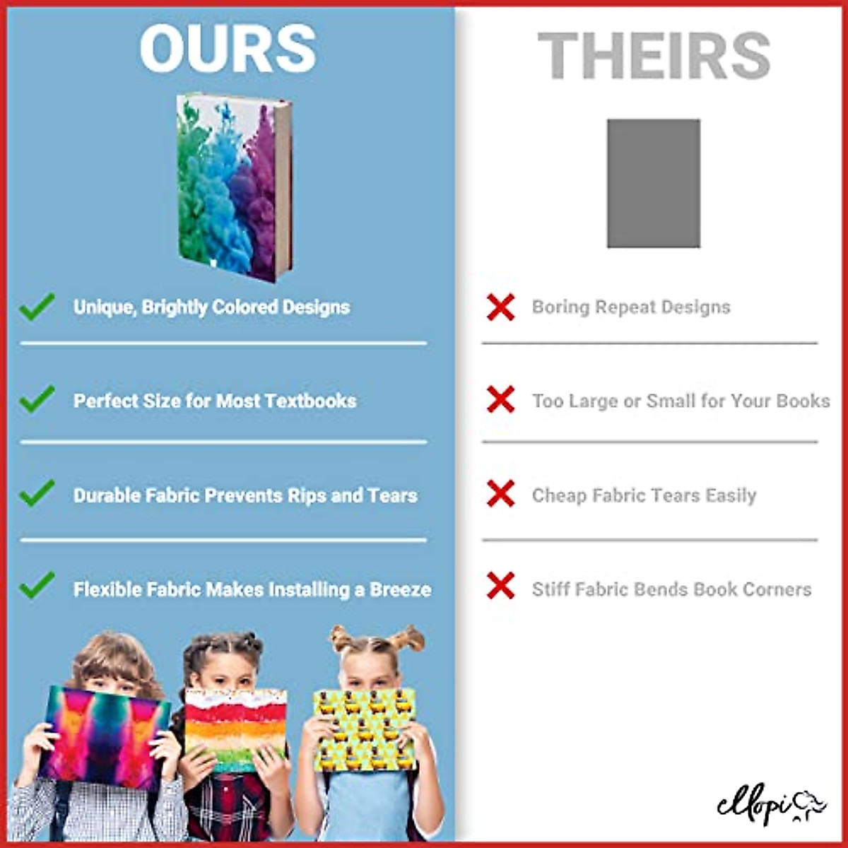 Fun Design, Easy Apply Book Covers 3 Pack. Stretchable Jumbo Jackets Fits Most Hardcover Textbooks Up to 9 x 11". Adhesive-Free, Nylon Fabric Protectors. Washable and Reusable Student School Supply
