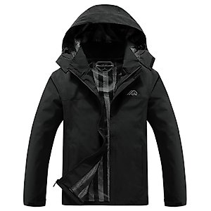 OTU Men's Lightweight Waterproof Hooded Rain Jacket Outdoor Raincoat Shell Jacket for Hiking Travel Black XL