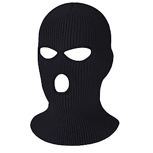 SATINIOR 3 Holes Full Face Cover Outdoor Balaclava Knitted Neck Gaiter Ski Mask for Sports Cycling (Pure Black,Medium)