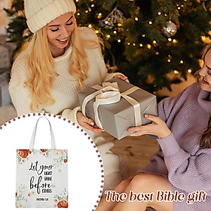 Huhumy 12 Pcs Christian Gift Bible Tote Bags for Women Religious Bulk Floral Christian Canvas Tote Religious Reusable Bags Bible Verse Book for Christmas Gift