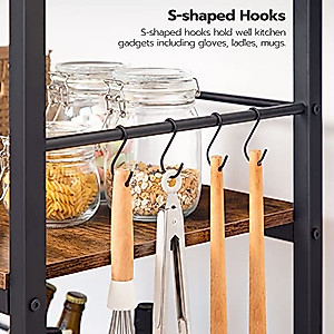 HOOBRO Kitchen Island with Storage,Industrial Kitchen Counter with Hooks and Side Enclosures, 3 Tier Kitchen Cart with Large Workstation, Saving Space, Easy Assembly, Rustic Brown and Black BF03ZD01
