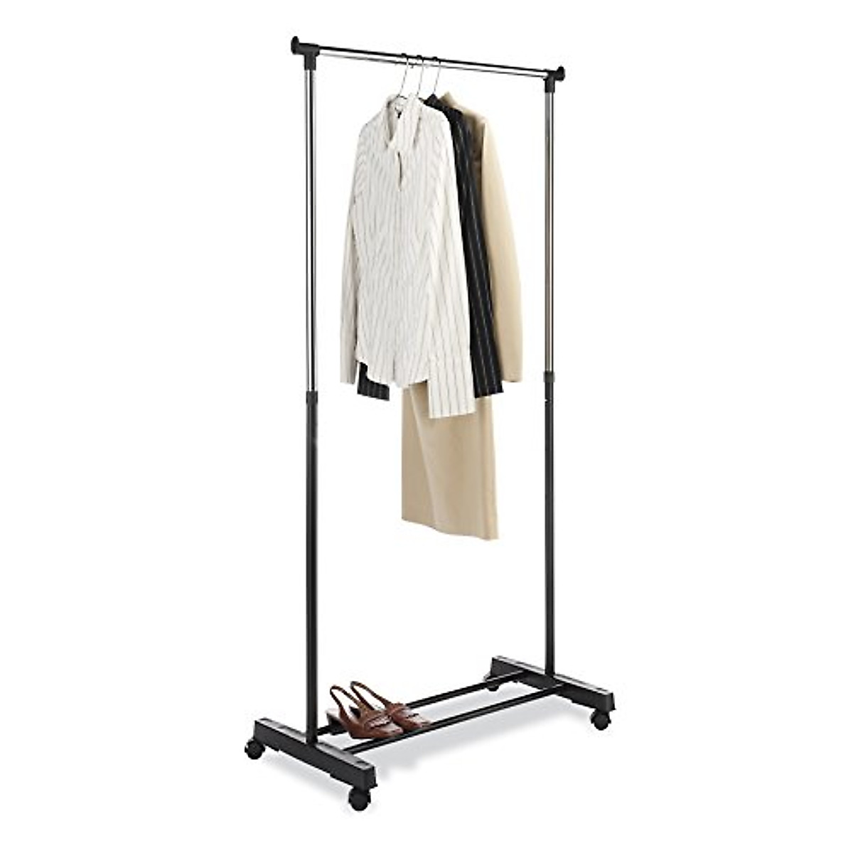 Whitmor Adjustable Garment Rack Rolling Clothes Organizer, Black and Chrome