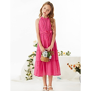 GRACE KARIN Dresses for Girls Casual A-line Girls Summer Dress Rose red 8Y