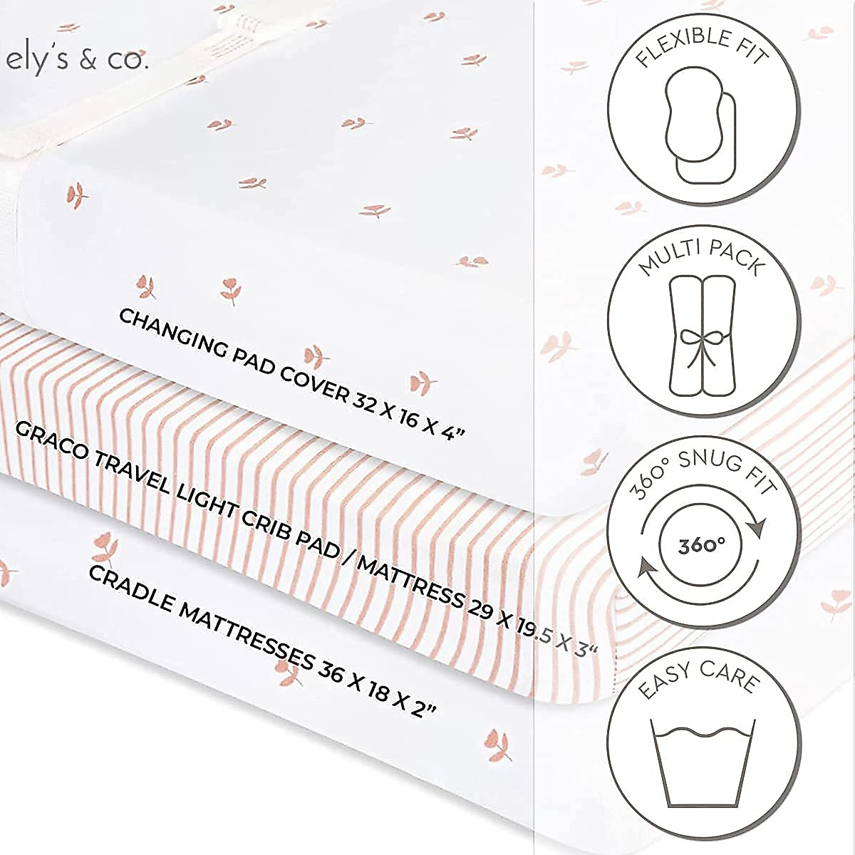 Changing Pad Cover 2 Pack - Baby Changing Pad Cover with 100% Jersey Cotton - Changing Pad Covers for Girls and Boys, Newborn Essentials (Pink Tulip & Stripes)