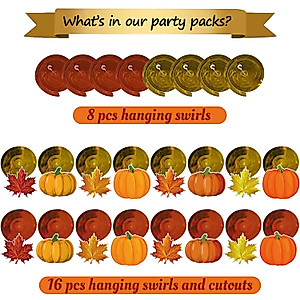 Fall Decor Pumpkin Maple Leaf Hanging Swirl - Fall Thankgiving Pumpkin Party Ceiling Decorations for Home Classroom Office Autumn Thanksgiving Harvest Decor Party Supplies