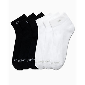 Calvin Klein Women's Quarter Socks - 6 Pack Cushioned Athletic Ankle Socks for Women - Women's Sports Socks (Size: 4-10), Size 4-10, Black/White