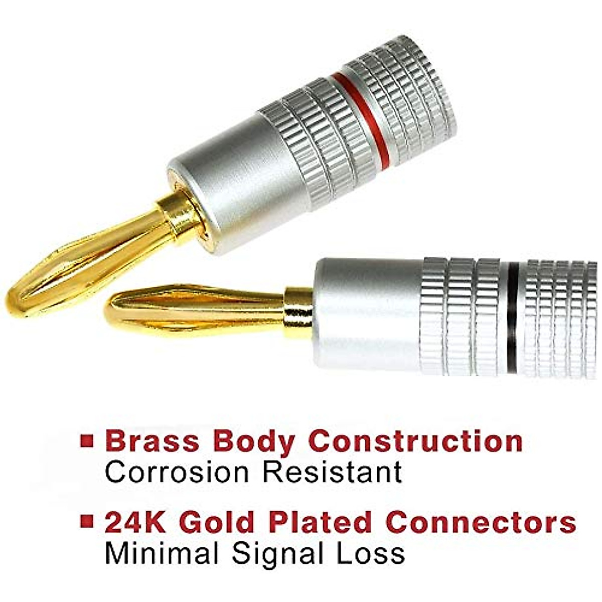 Yuchenfeng 1/4 TS to Banana Plugs Speaker Cable 6.35mm TS to Banana Plugs Speaker Audio Wire 1/4 TS Male to Dual Banana Plugs 14AWG 16.4FT OFC Hi-Fi Speaker Cable for DJ Applications Mixers