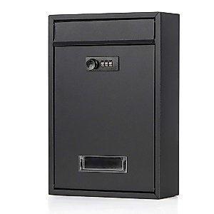 Locking Mailbox Wall Mounted Vertical- Jssmst Mail Boxes with Combination Lock Large Capacity, 12.6 x 8.46 x 3.35 Inch, Black Matt