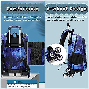 Bansusu 3Pcs Black Galaxy Primary Middle School Bag Rolling Backpack Set for Elementary Boys Wheeled Bookbag with Six Wheels