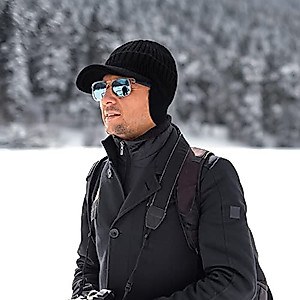 KINBOM Winter Beanie Hat, Men's Winter Visor Hat Winter Hat Knitted Earflaps Beanie Ski Beanie Hat Outdoor Fleece Hat for Men