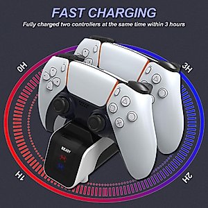 BEJOY PS5 Charging Station, Dual Type-C Controller Charger with Analog Stick (8PCS), Fast Charging Dock with LED Indicator for Sony Playstation 5 DualSense, White