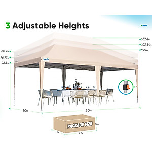 Quictent 10x20ft Pop up Canopy Tent Party Tent Outdoor Event Gazebo Waterproof with Roller Bag(Beige)