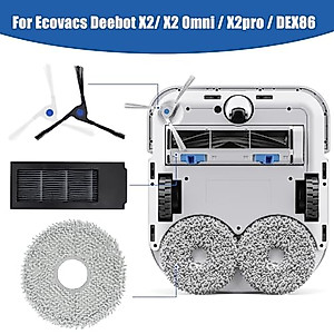 16PCS Replacement Parts HEPA Filter Dust Bag for Ecovacs Deebot X2, X2 Omni, X2pro, DEX86 Vacuum Cleaner Spare Parts, 4 Side Brush, 4 Hepa Filters, 4 Mop Pads, 4 Dust Bags