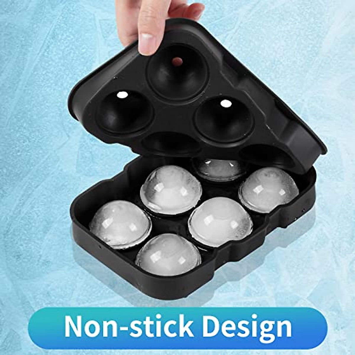 ALLTOP Ice Cube Trays(Set of 2),Sphere Mold with Lid & Large Square Ice Maker for Whiskey, Cocktails,Reusable Round Silicone Tools, DIY,Freezer-Black