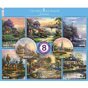 Ceaco - 8 in 1 Multipack - Thomas Kinkade - (2) Round 300 Piece, (4) 550 Piece, (1) 750 Piece (1) 1000 Piece Jigsaw Puzzles