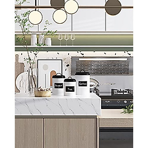 LF LIKEFAIR Farmhouse Kitchen Canisters Set of 3,Food Storage Containers for Home Kitchen, Tea, Herbs, Sugar, Salt, Coffee, Flour, Herbs (White & Black)