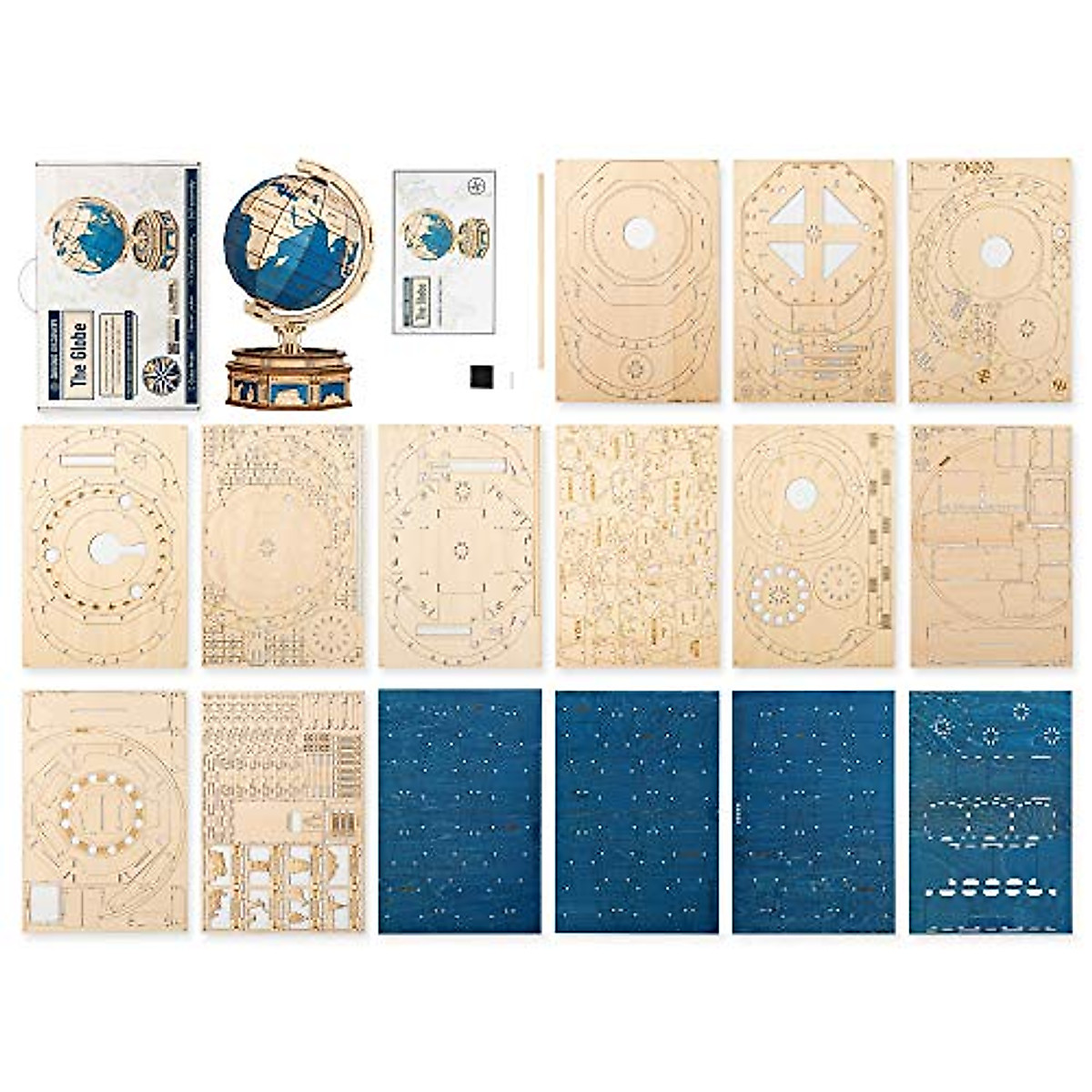 Hands Craft DIY 3D Wooden Puzzle – Globe Earth Mechanical Assembly Model Kit with Secret Locker Brain Teaser Educational STEM Toy Adults and Teens to Build Safe and Non-Toxic Laser Cut Wood ST002