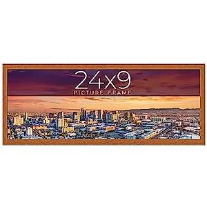 24x9 Honey Brown Real Wood Picture Frame Width 0.75 Inches | Interior Frame Depth 0.5 Inches | Light Stained Traditional Photo Frame Complete with UV Acrylic, Foam Board Backing & Hanging Hardware