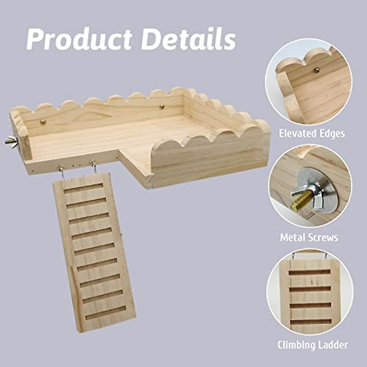BNOSDM Wooden Hamster Platform for Cage with Ladder Dwarf Hamster Standing Platform Wood Rat Cage Accessories Exercise Toy for Mouse Guinea Pig Chinchilla Gerbil Squirrel (S)