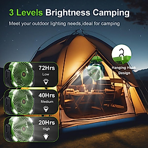 Camping Fan with LED Lantern, 10000mAh Battery Rechargeable Operated Fan, Portable Tent Fan with Hanging Hook, Remote, Oscillating, Timer, Personal Fan for Tent Car RV Hurricane Emergency (Green)