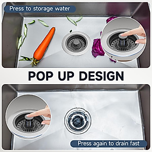 IKY Upgraded 3 in 1 Kitchen Sink Drain Strainer and Stopper Combo,Stainless Steel Metal Kitchen Sink Stopper,Kitchen Drain Strainer Stopper for US Standard 3-1/2 Inch Drain