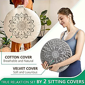 Hihealer Meditation Cushion - Large Velvet Zafu Floor Pillow for Adults and Women - Comfortable Yoga Pillow with Traditional Tibetan Buckwheat Filling for Meditation and Relaxation