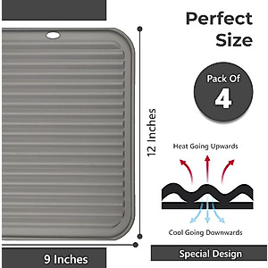 Silicone Trivets for Hot Pots and Pans (4 Pack) - Multipurpose Silicone Trivets for Hot Dishes and Hot Pot Holders (9 x 12 inch) - Silicone Heat Resistant Mats for Kitchen by Linda's Essentials (Grey)