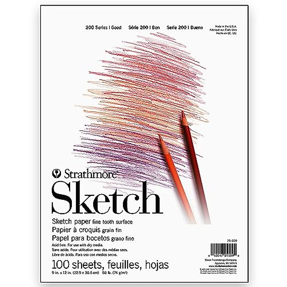 Strathmore 200 Series Sketchbook, Tape Bound Pad, 9x12 inches, 100 Sheets (50lb/74g) - Artist Paper for Adults and Students - Graphite, Charcoal, Pencil, Colored Pencil