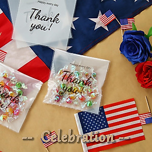 Wocuz Cookie Candy Bags Thank You Printed Cellophane Bags Biscuit Roasting Treat Present DIY Plastic Individual Wrappers Self Adhesive OPP Cookie Bakery Decorating Favor Bags (5.5x5.5 Inch, 200Pcs)