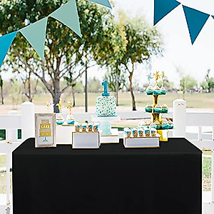 Obstal 2 Pack Black Tablecloth Fitted Table Clothes for 6 Foot Rectangle Tables - Water Resistant Washable Fabric Polyester Rectangle Table Cover for Outdoor/Indoor Uses（72L x 30W x 30H Inches, Black）