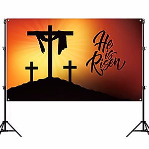 Nepnuser He is Risen Photo Booth Backdrop Christian Cross Easter Decoration Jesus Resurrection Indoor Outdoor Wall Decor-5.9×3.6ft