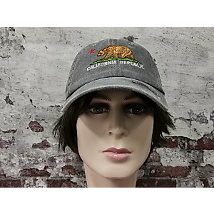 Hepandy California Bear Baseball Hat for Women Men Kids, Washed Dark Gray Cali State Flag Embroidery Snapback Hat Unisex Dad Hat Trucker Hats